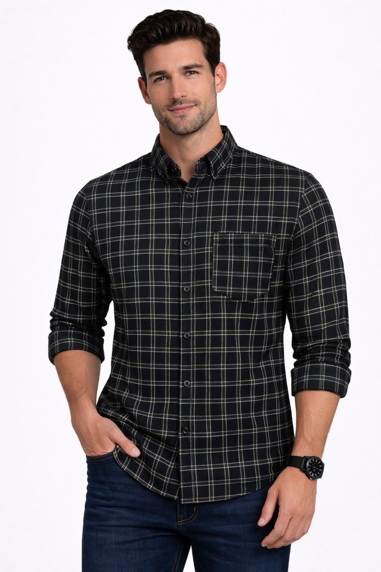 Men’s Premium Black & White Checkered Casual Shirt – Mens Fashion Club